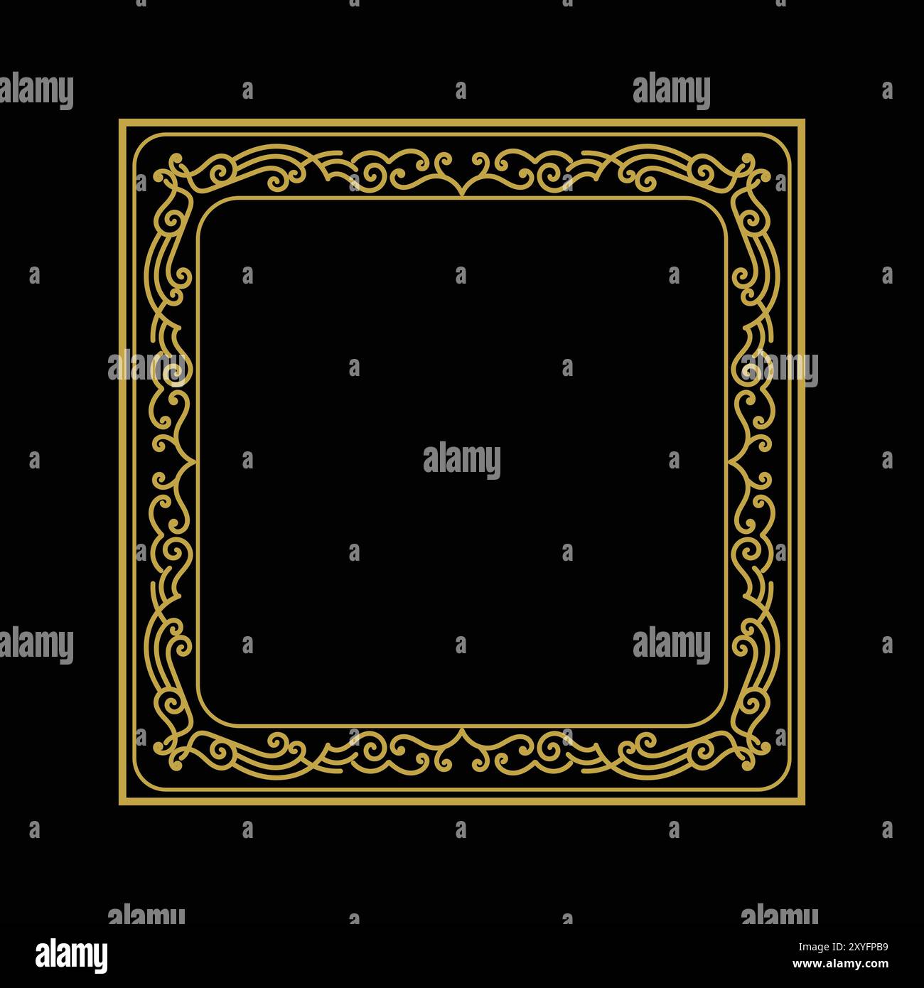 Golden Vintage Square Royal Border Frame with Ornaments on Black Dark ...