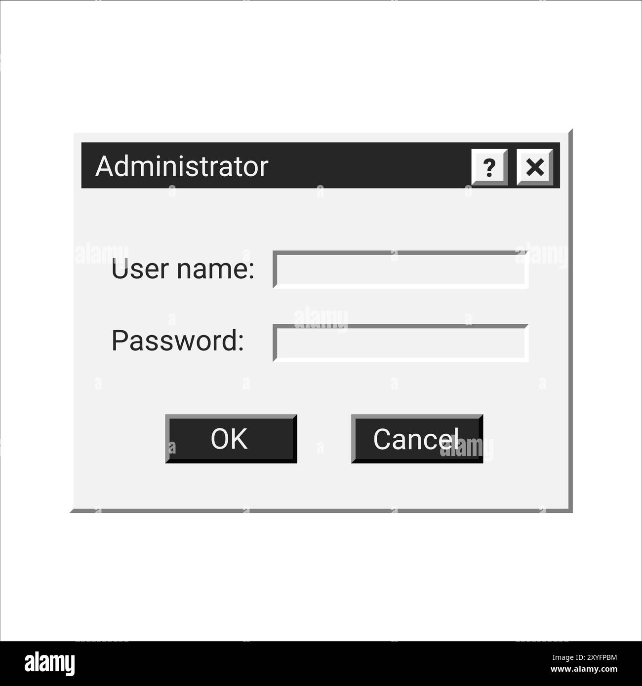Dark retro registration window. Old authorization app in black color ...