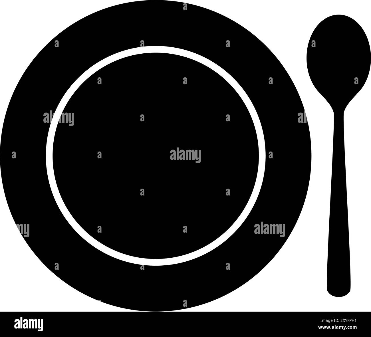 place setting cutlery - spoon and plate silhouette shape, black and ...