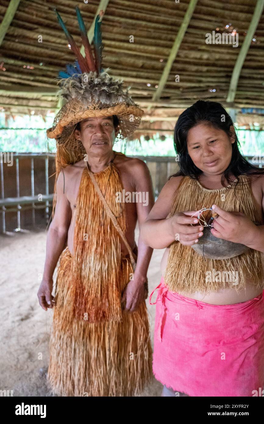 Indigenous Yaguas in Traditional Dress in the Peruvian Amazon Stock ...