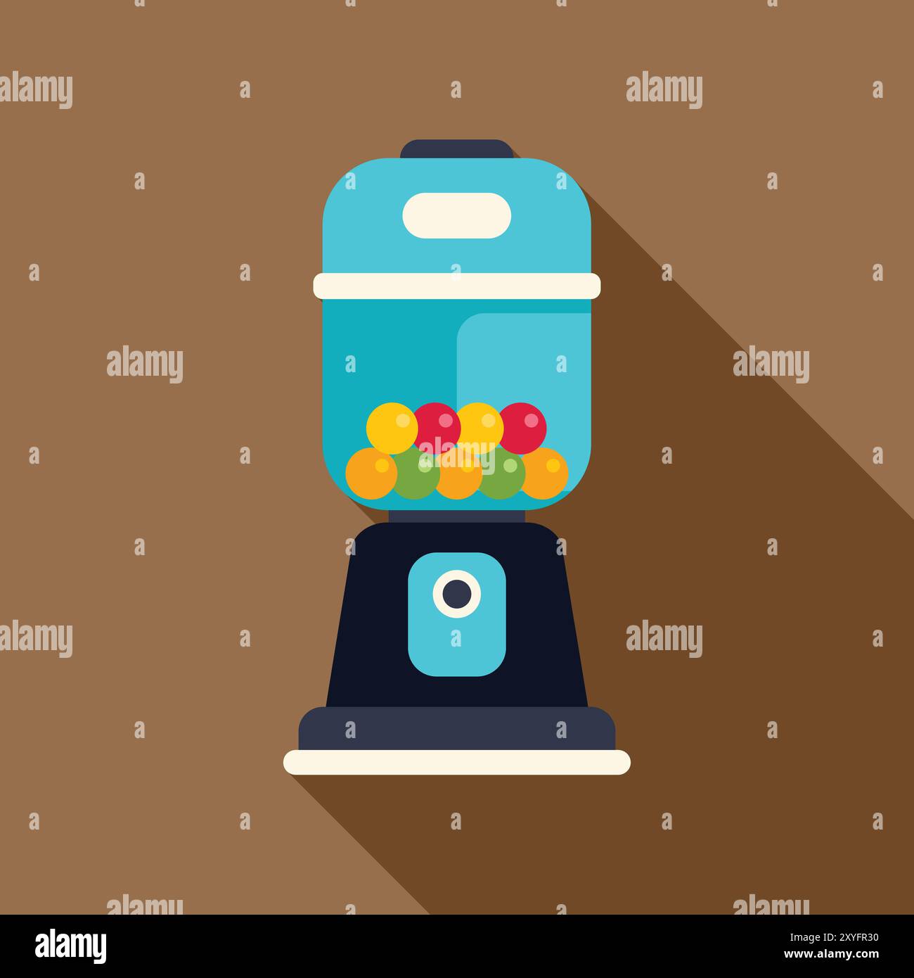 Blue gumball vending machine dispensing colorful candy with a long ...