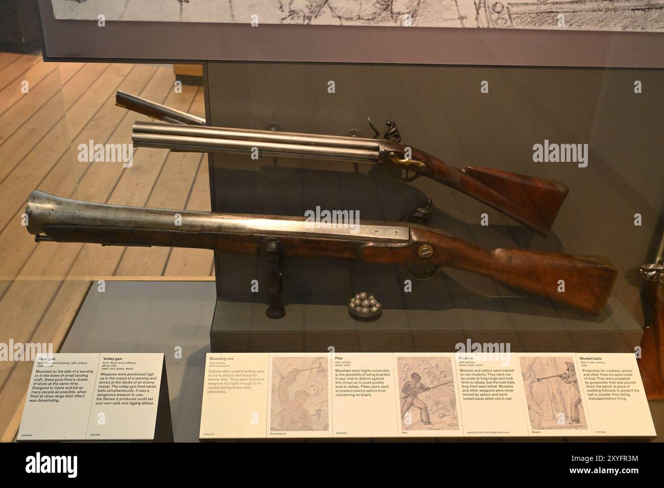A Boat gun and Volley gun on display at The National Maritime Museum in ...