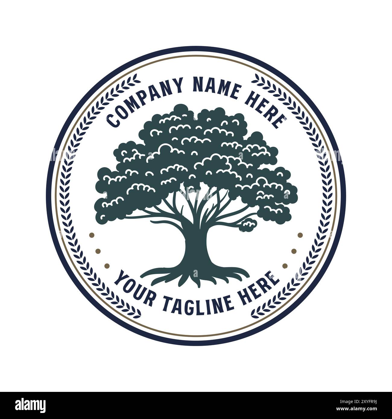Circular Vintage Retro Oak Banyan Maple Tree of Life Badge Label Seal ...