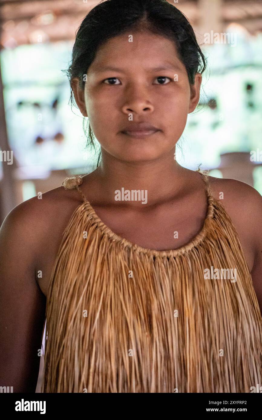 Indigenous Yaguas in Traditional Dress in the Peruvian Amazon Stock ...