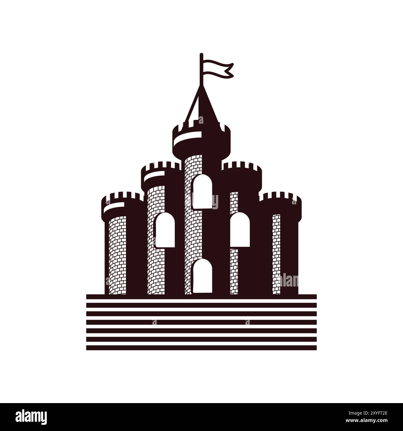 Vintage Retro Old Brick Stone Castle Tower Palace Kingdom with Sunrise ...