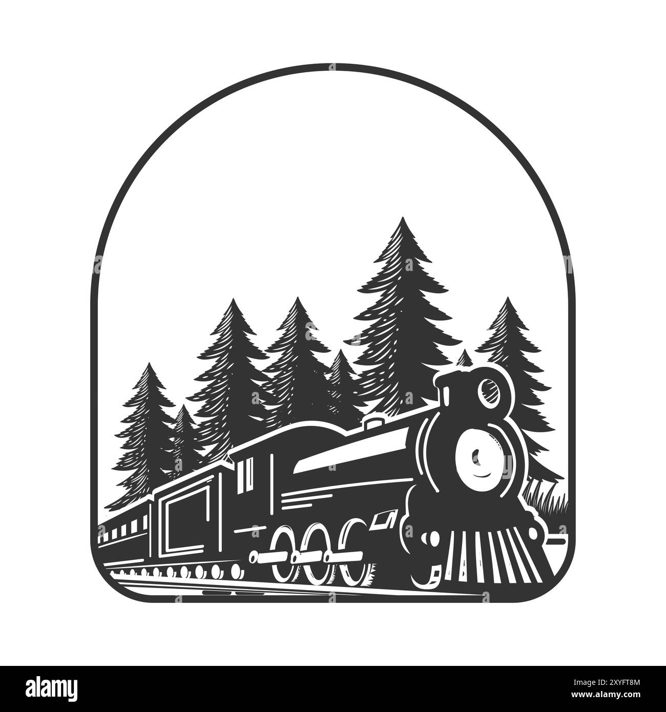 Vintage Old Steam Locomotive Train with Pine Cedar Evergreen Trees ...