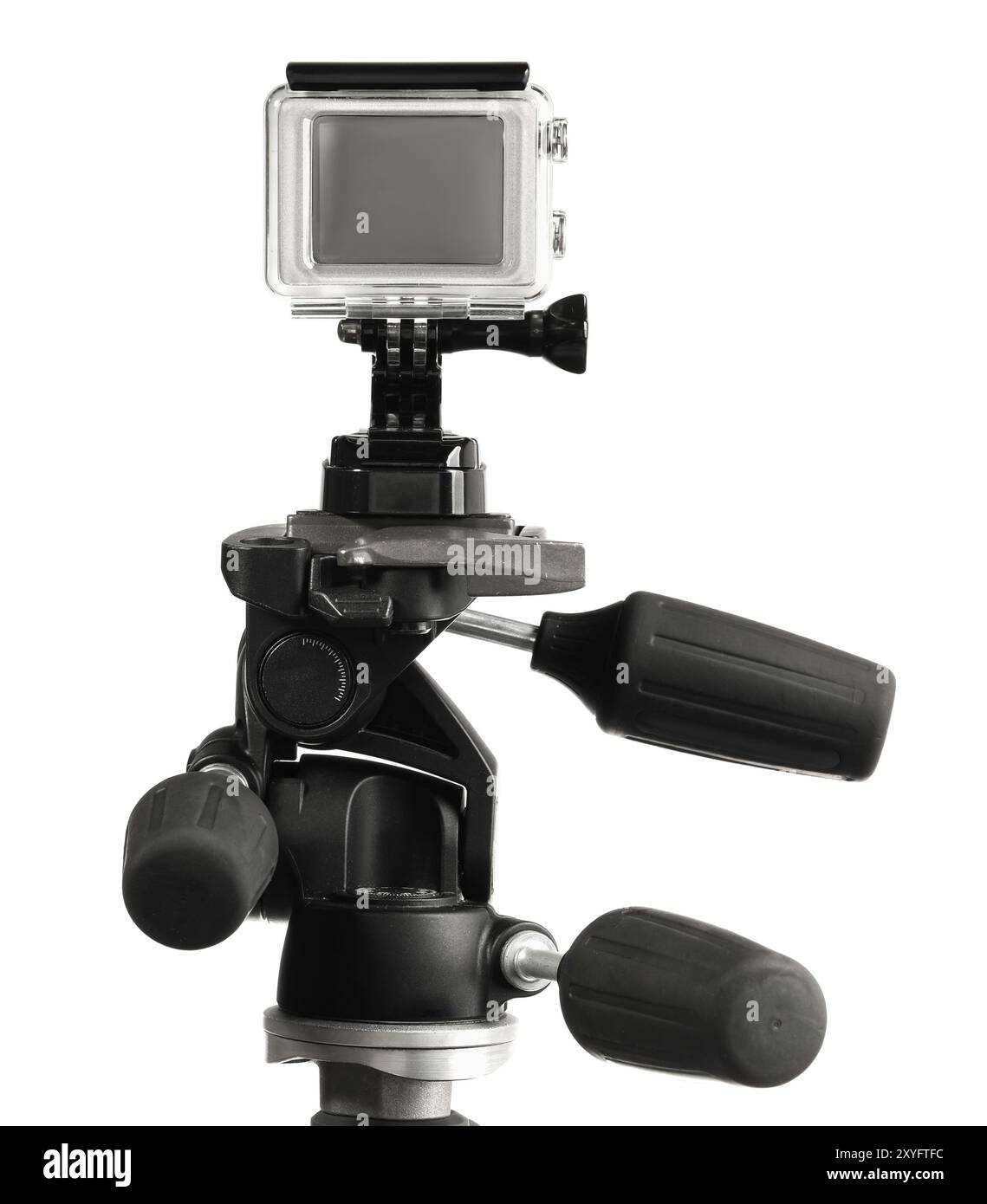 Modern action camera and stabilizer isolated on white Stock Photo - Alamy