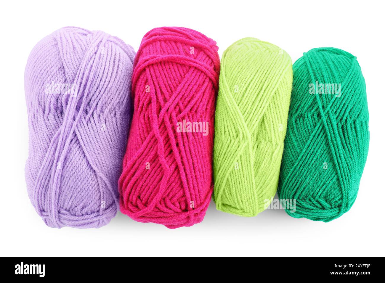 Many different bright yarns isolated on white, top view Stock Photo - Alamy