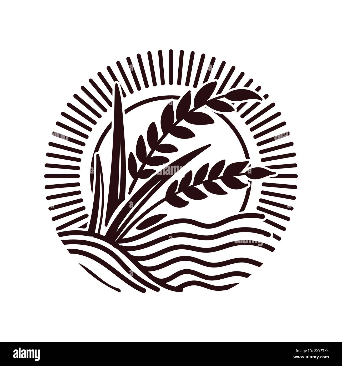 Circular Sun with Wheat Rice Land Farm Symbol Illustration Vector Stock ...