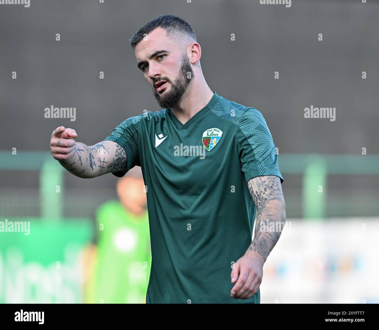 Jordan Williams of The New Saints warms up ahead of the UEFA Conference ...