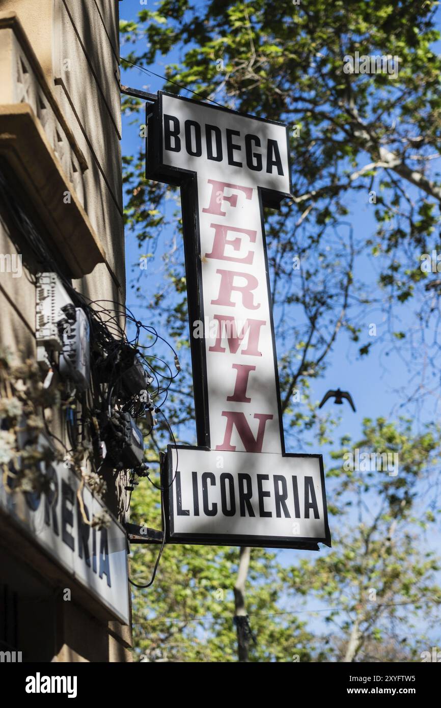 Old sign of a bodega in the Barceloneta neighbourhood, Barcelona, Spain ...