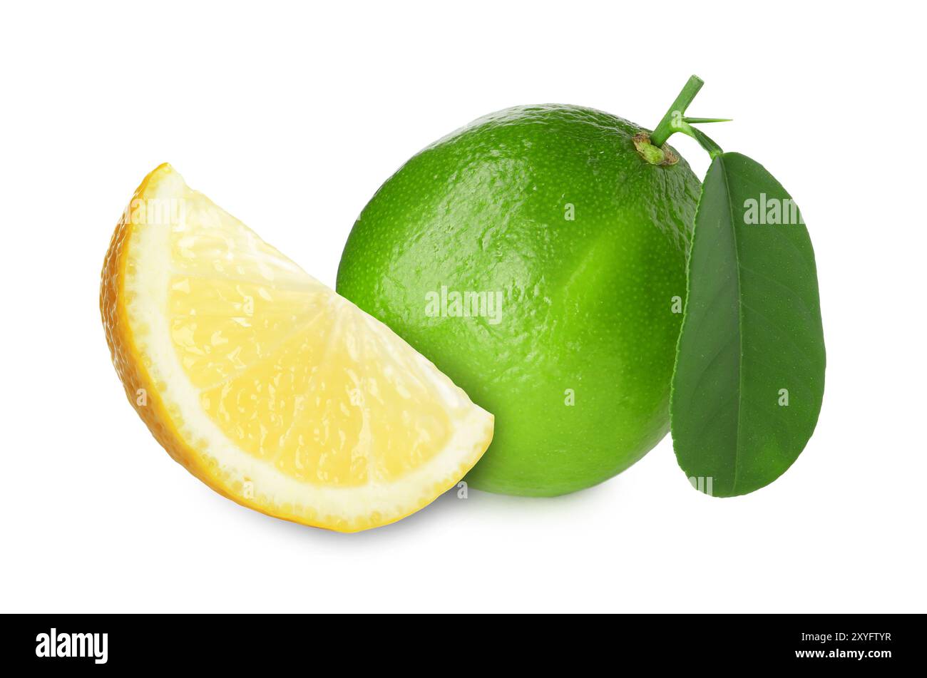 Fresh lemon, lime and green leaf isolated on white Stock Photo - Alamy
