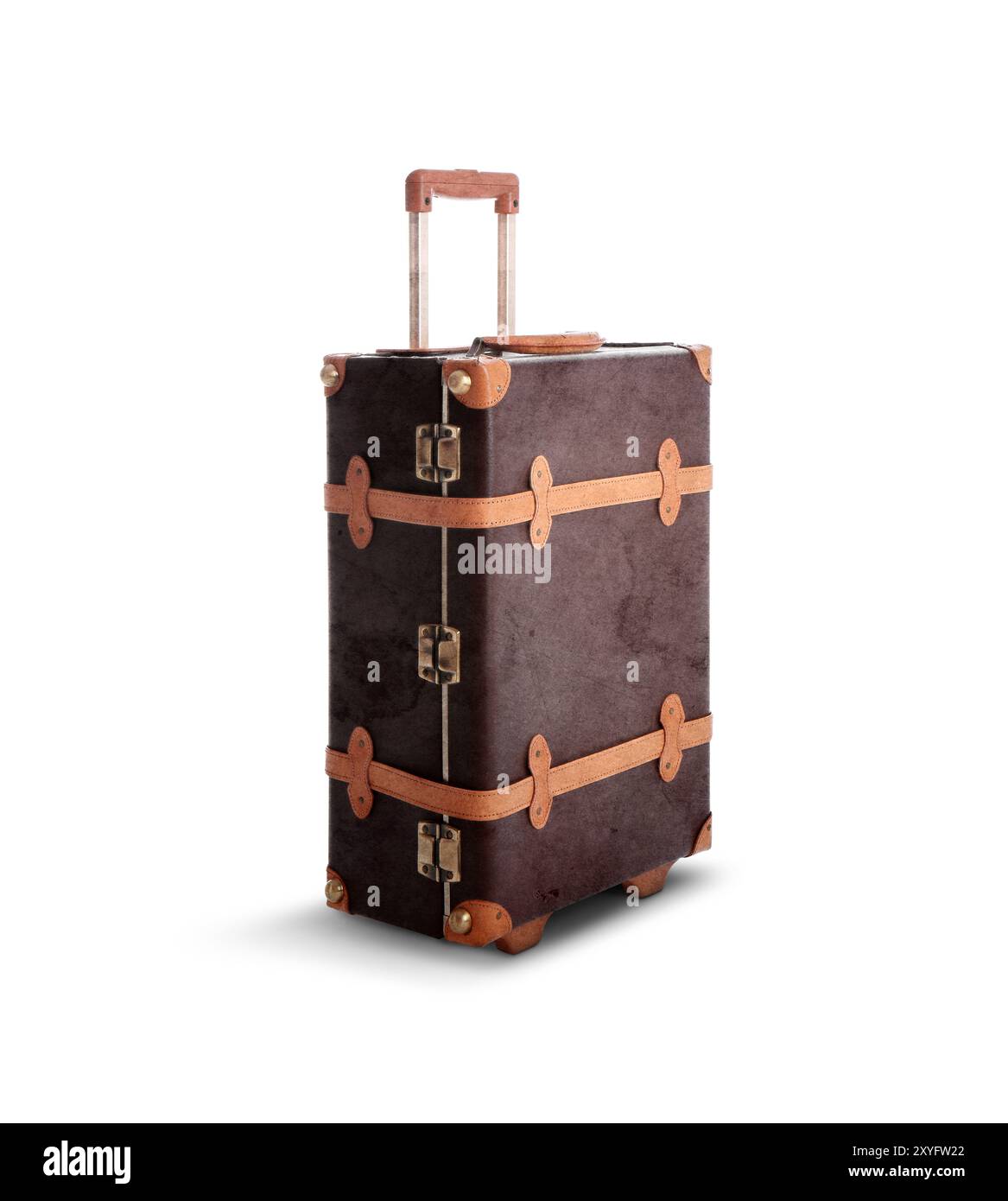 Old suitcase with handle on white background Stock Photo - Alamy