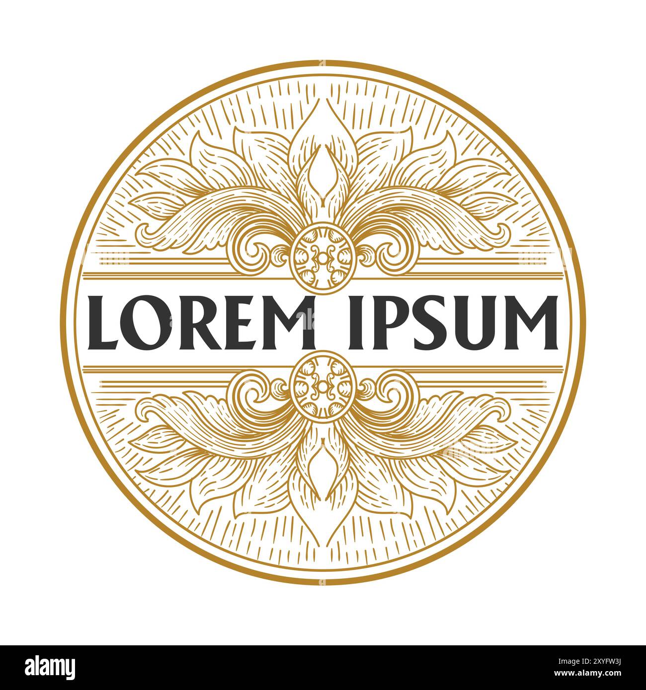 Circular Golden Elegant Golden Flower Floral Vintage Badge Label design ...