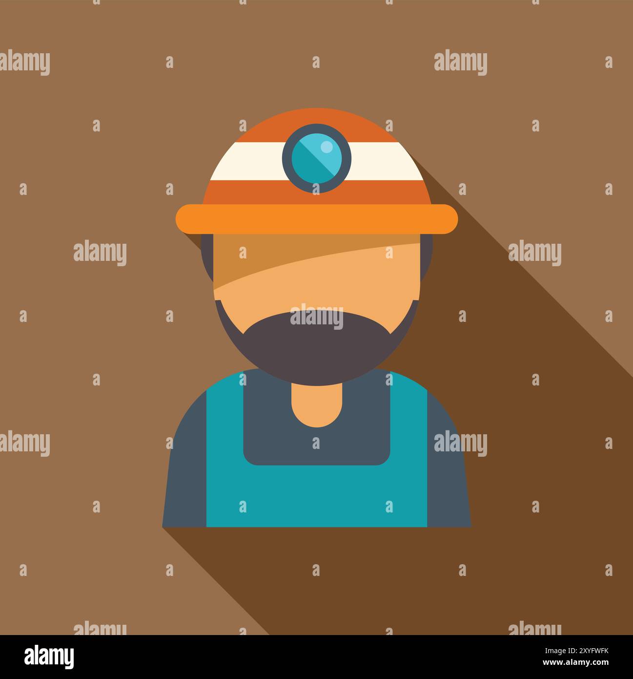Bearded miner wearing a helmet with a headlamp flat icon design on a brown background Stock ...