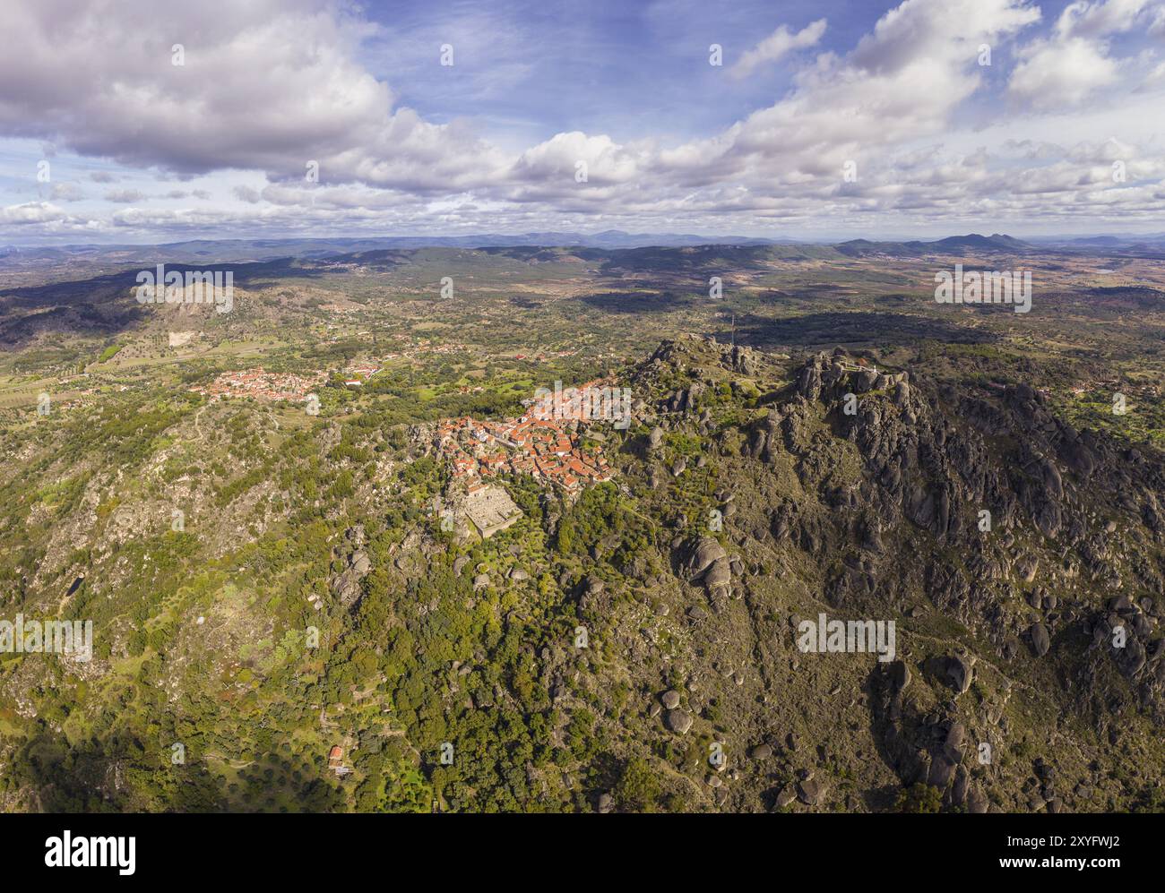 Drone aerial panorama view of Monsanto historic village, in Portugal ...