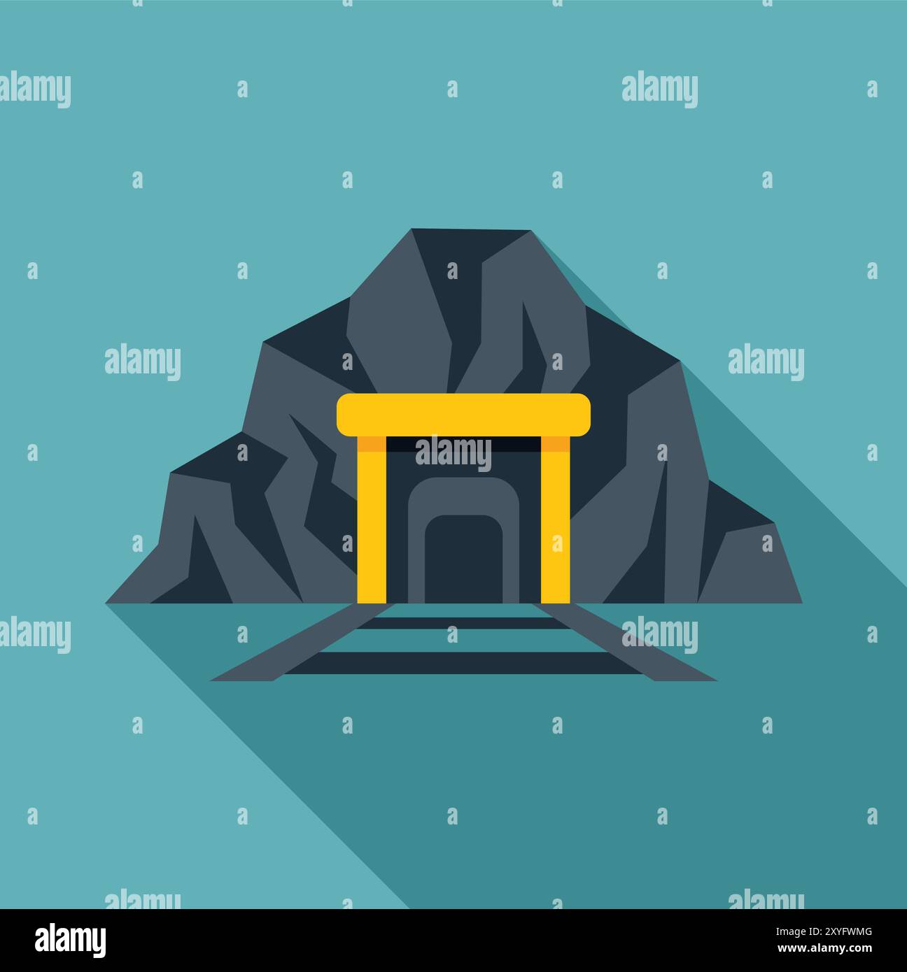 Illustration of a mine entrance with rails leading into the dark ...