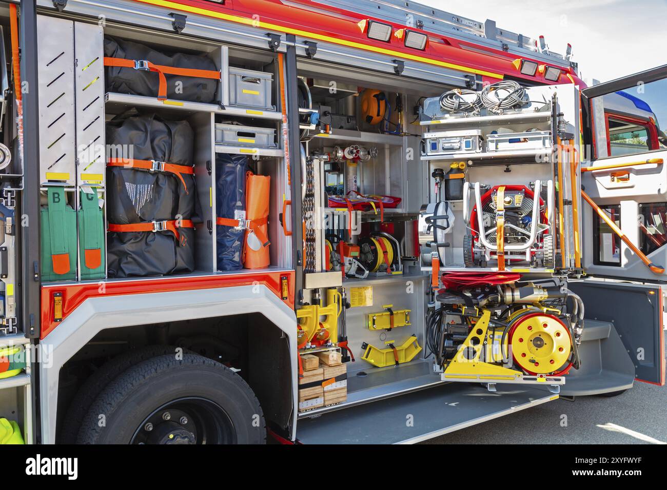 Interior view of a fire engine Stock Photo - Alamy