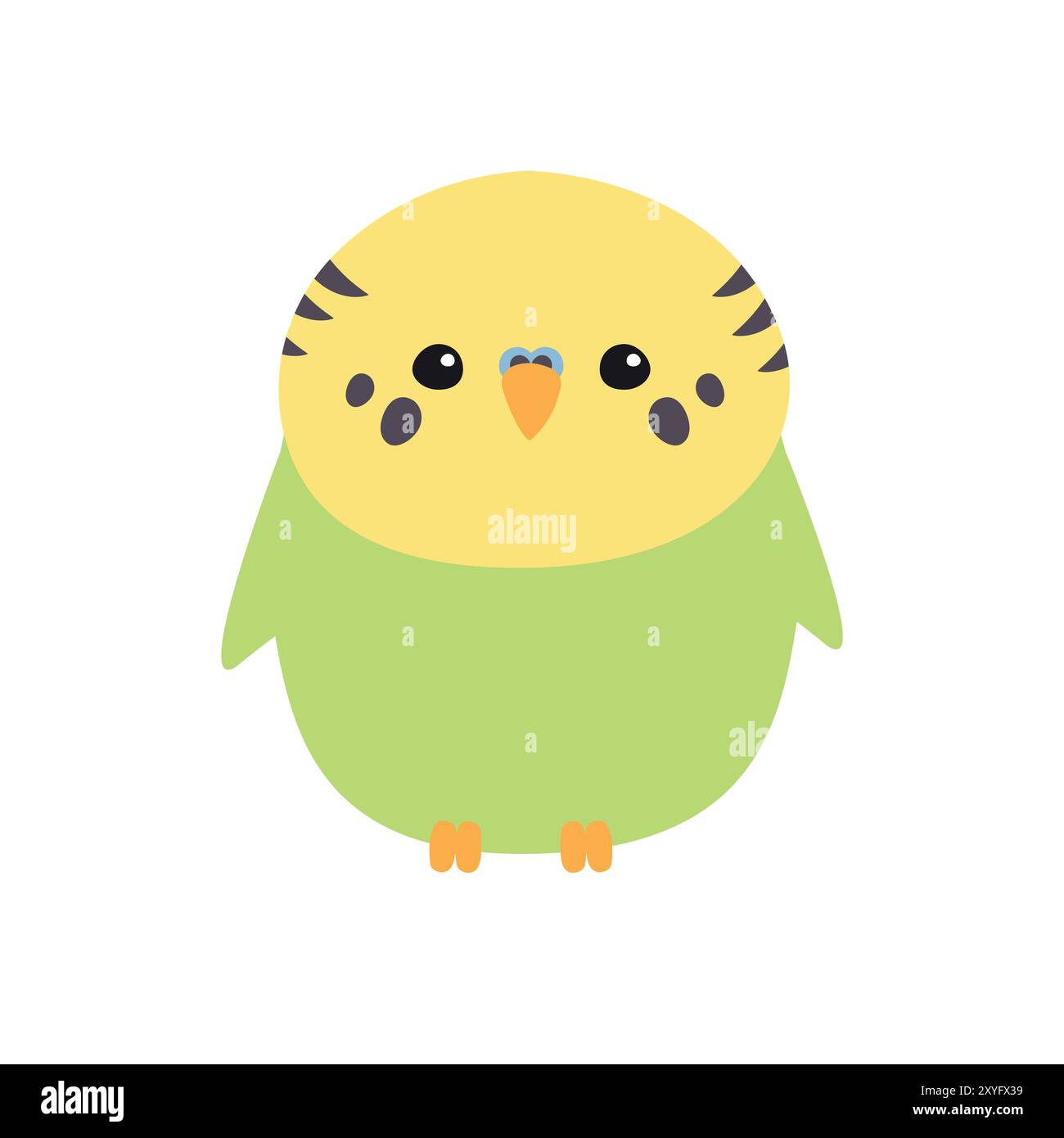 Vector flat hand drawn green budgie parrot isolated on white background ...