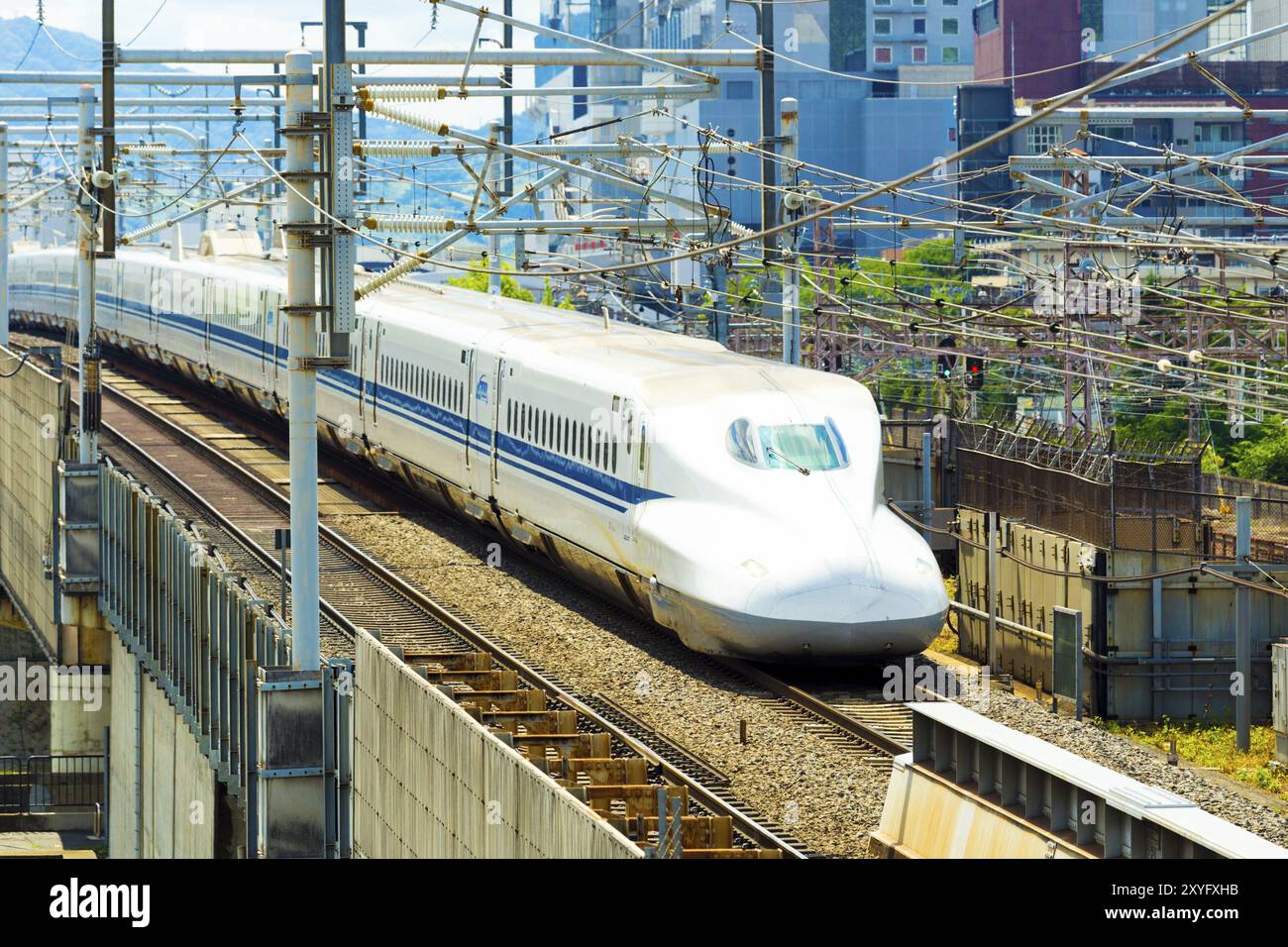 KYOTO, JAPAN, JUNE 21, 2015: Approaching Shinkansen bullet train on ...