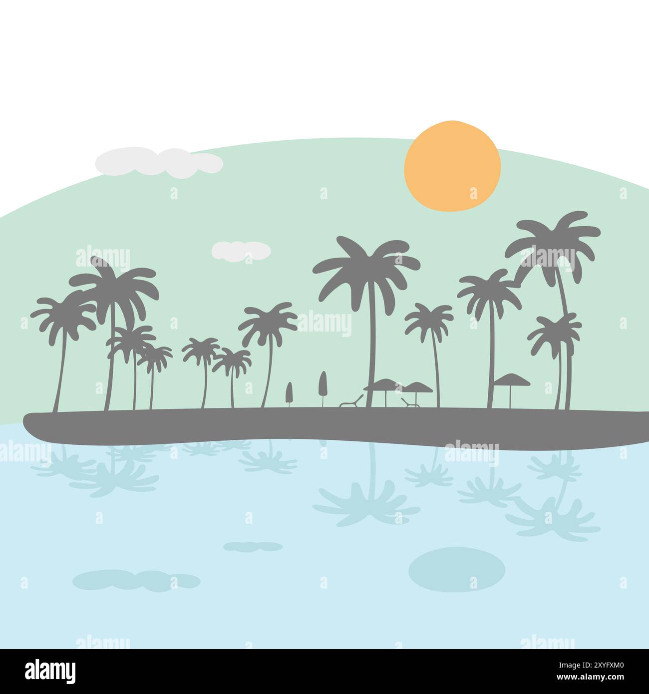 Sunny Beach with Palms umbrellas illustration vector isolated on white ...