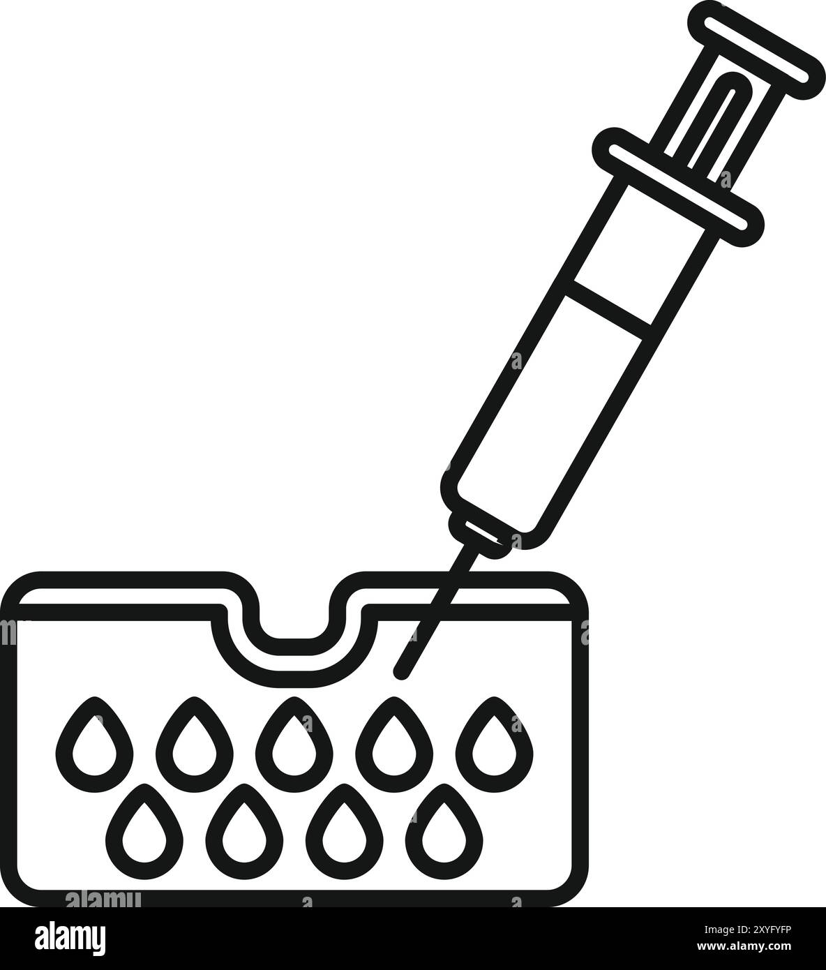 Simple vector icon of a syringe injecting a substance into a skin layer ...