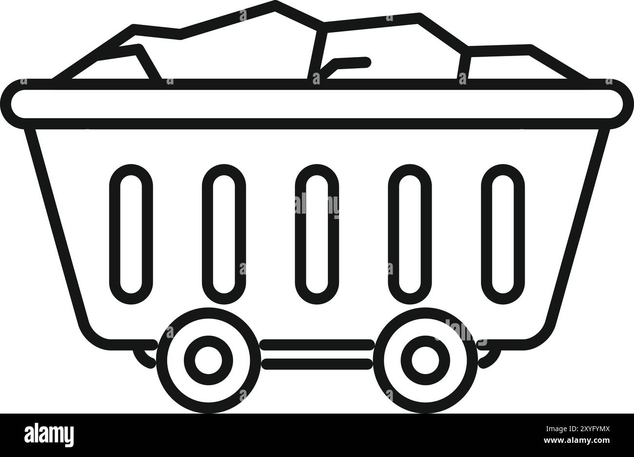 Mining cart carrying stones icon in outline style isolated on white ...