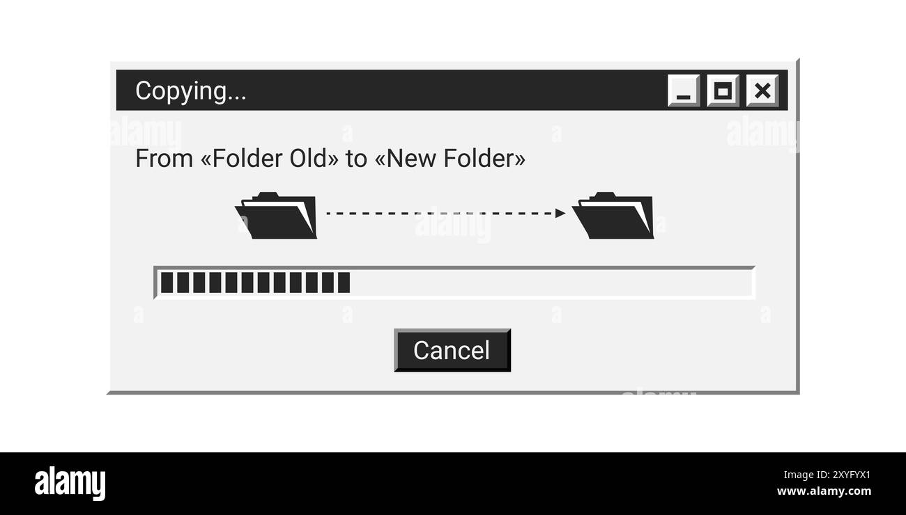 Retro loading window in black color with old folders. Copying window in old style Stock Vector ...