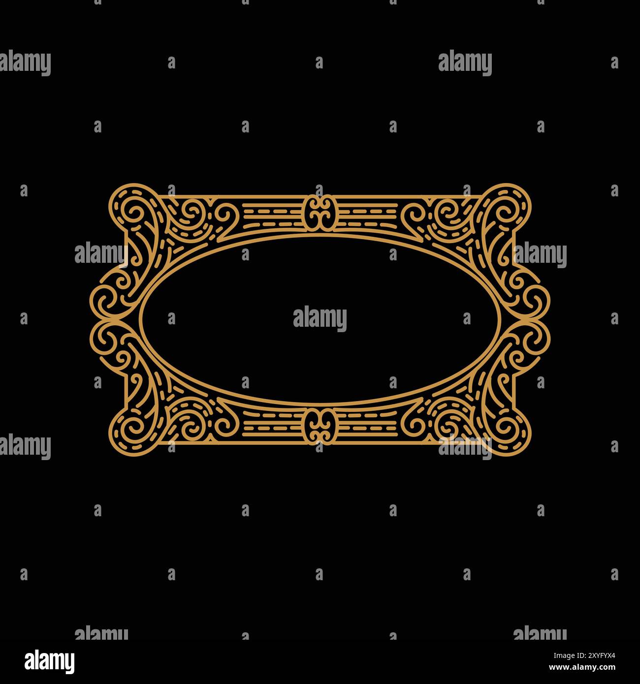 Vintage Blank Rectangle Golden Frame Border Badge Emblem Stamp Label ...