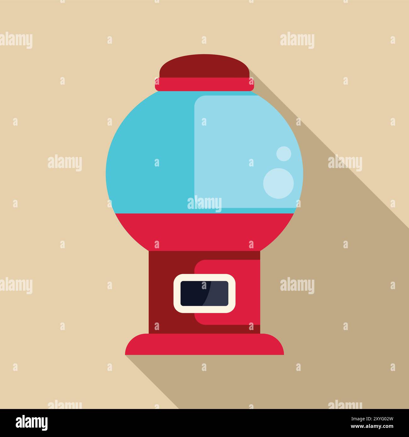 Red gumball machine dispensing bubble gum in a sphere with a long ...