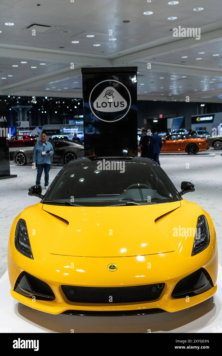New York City, USA - March 27, 2024: Lotus Emira sportscar car yellow ...