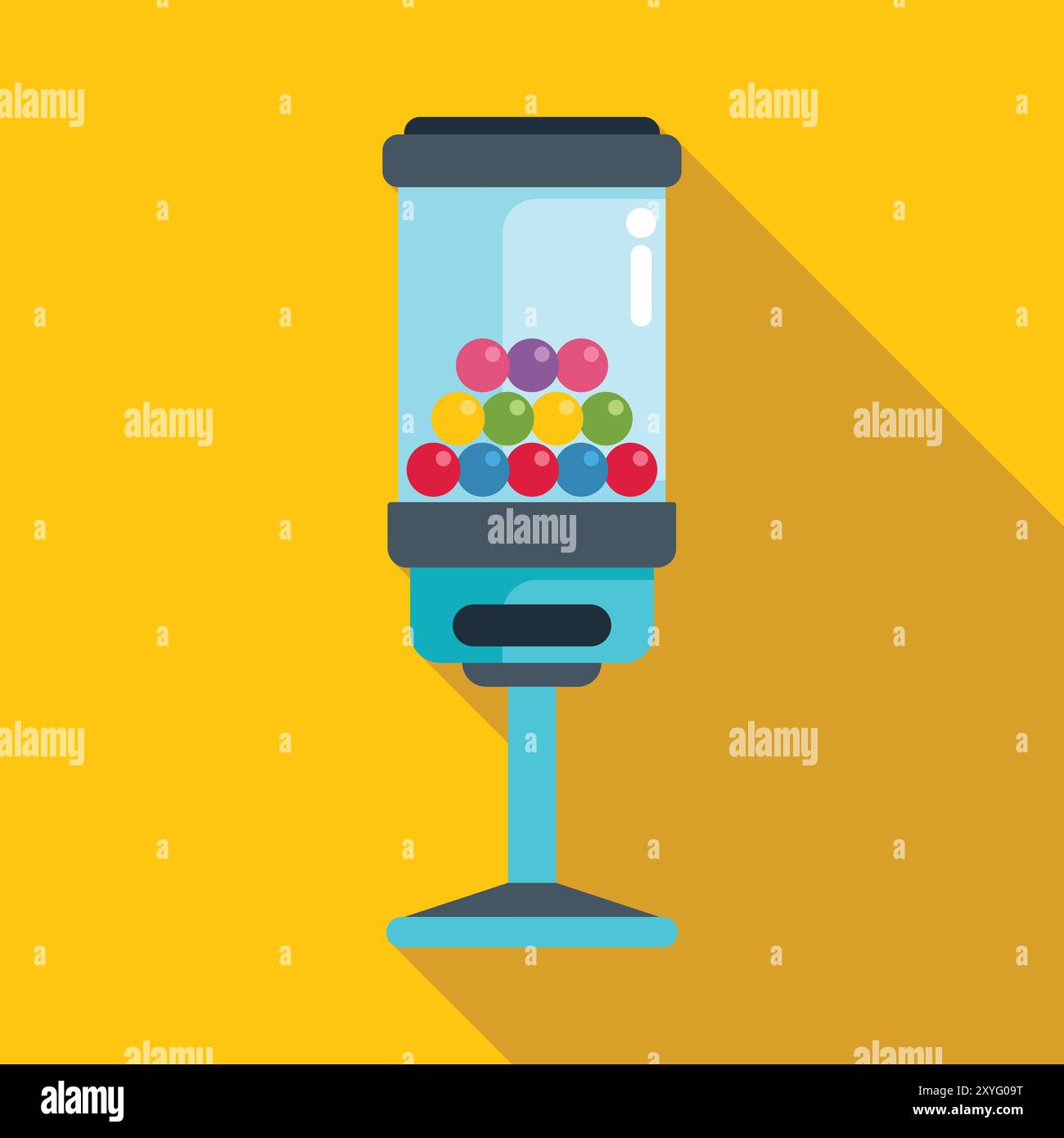 Gumball machine dispensing colorful gumballs icon in flat style on a yellow background Stock ...