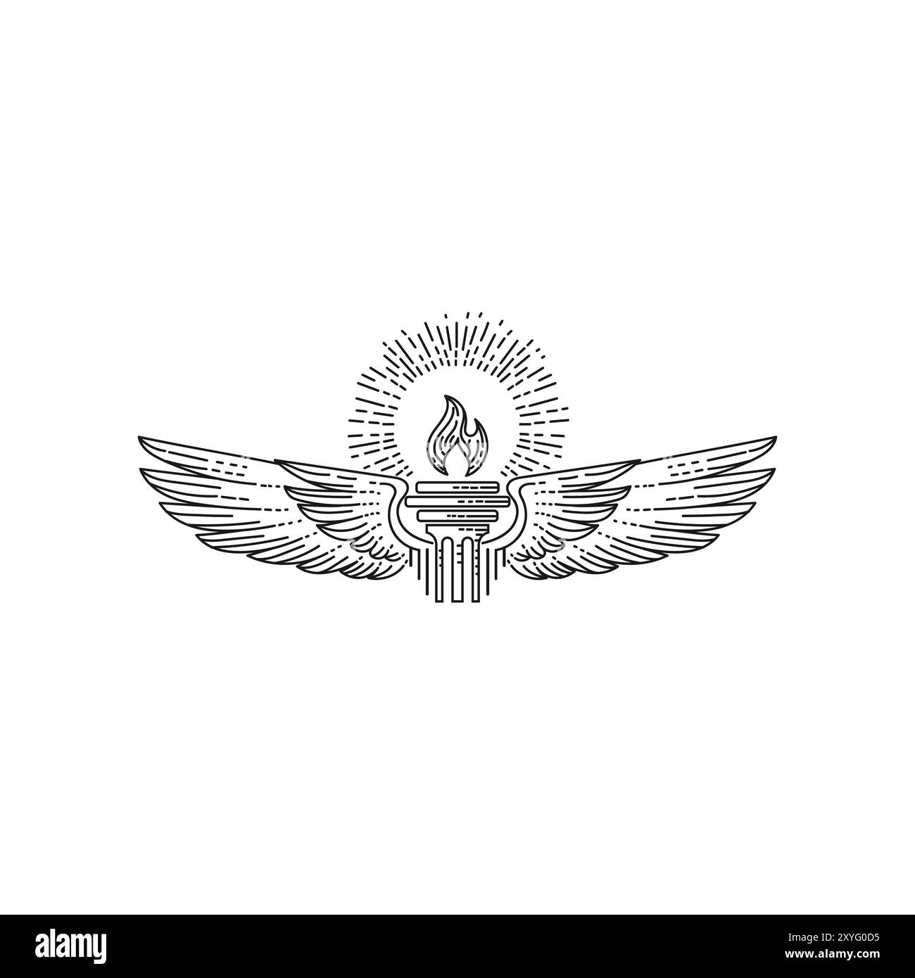 Vintage Retro Hand Drawn Burning Torch Fire Flame with Pillar column ...