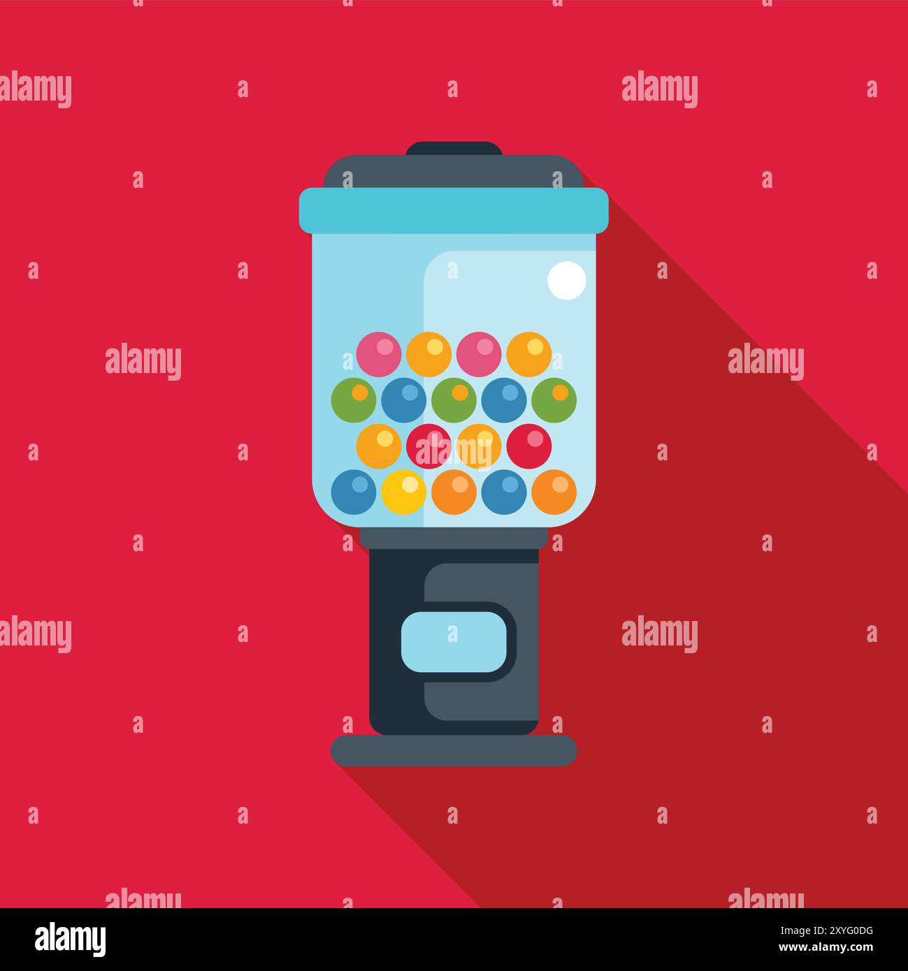 Colorful gumball machine dispensing candy with a red background Stock ...