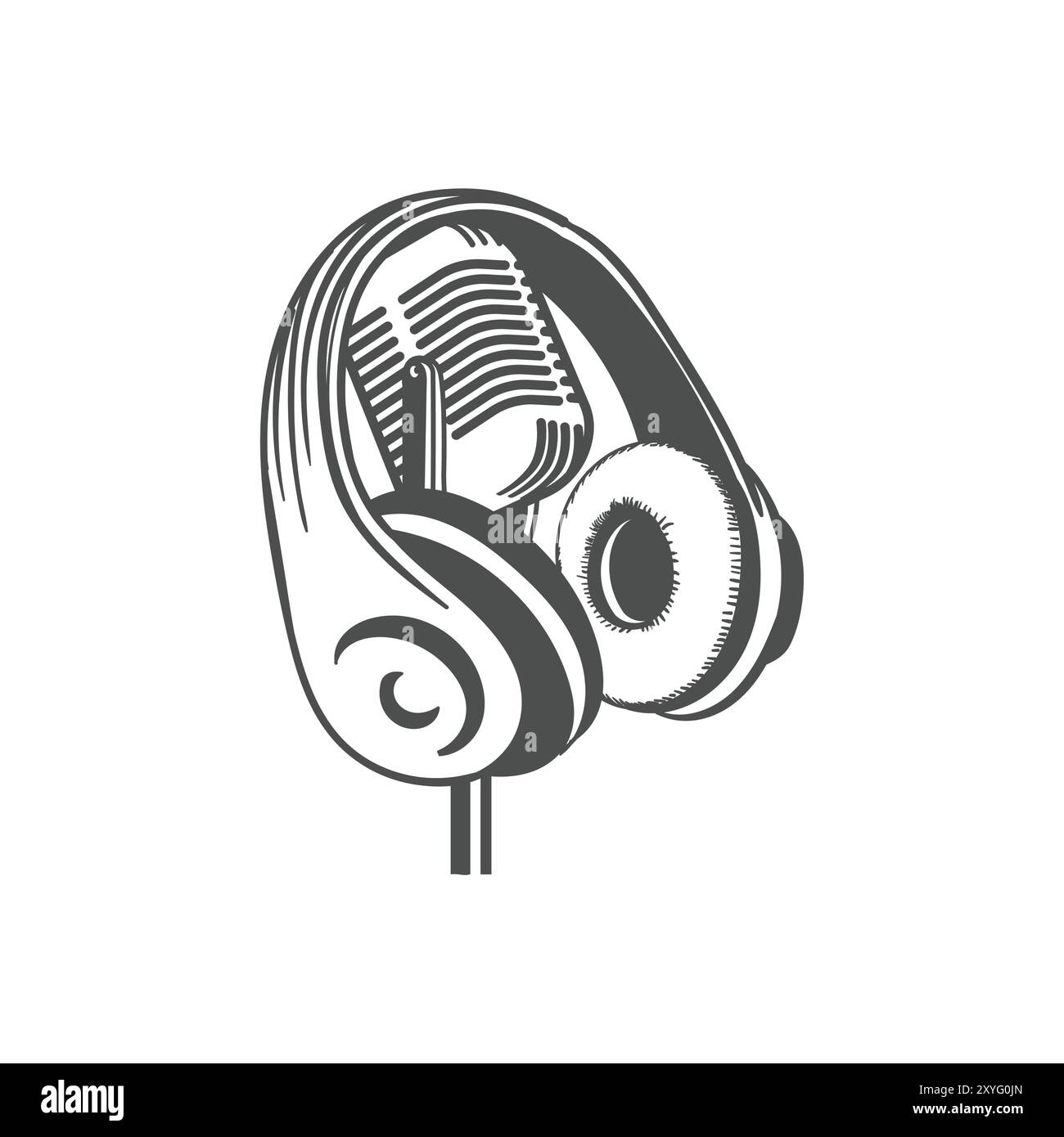 Hand Drawn Mic Microphone Headphones Waveform Sound Wave for Podcast ...