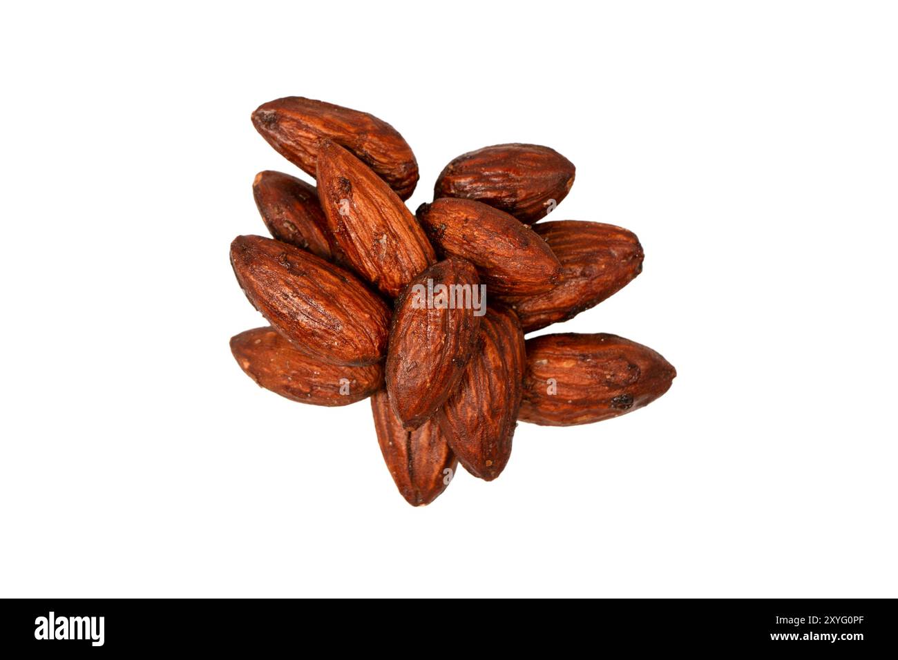 A group of caramelized almonds isolated on a white background Stock ...