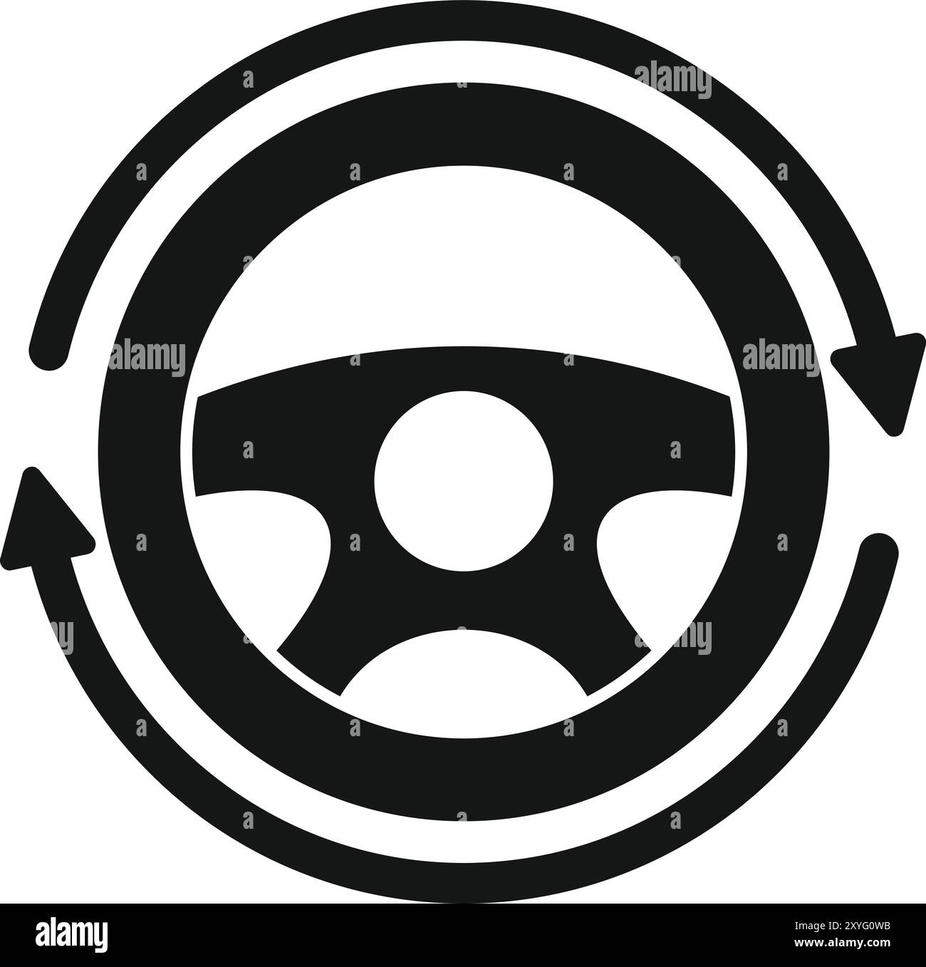 Black and white icon of a car steering wheel surrounded by two circular ...