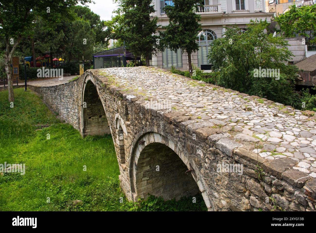Tanner’s Bridge in central Tirana, Albania. An arched stone 18th ...