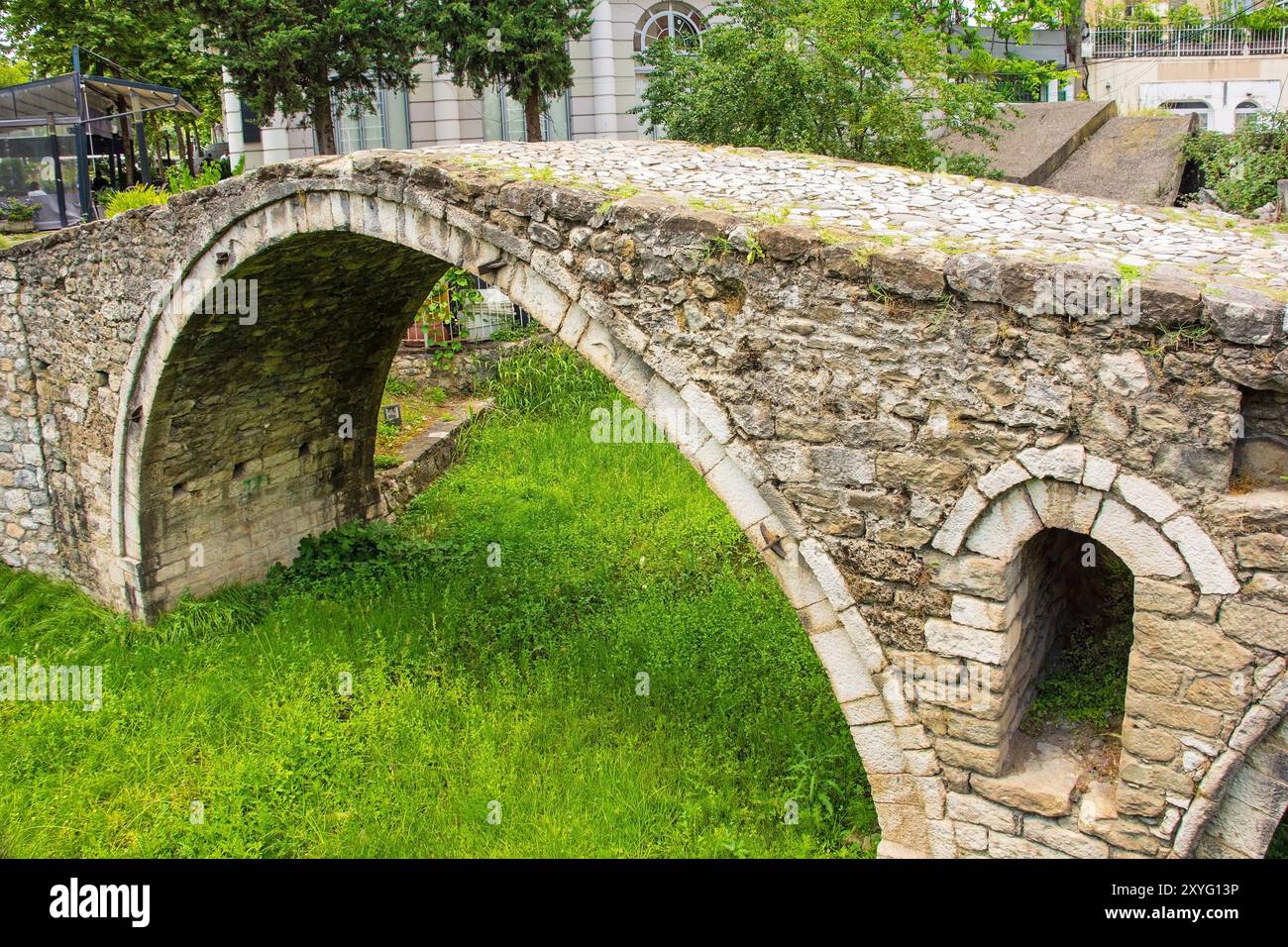 Tanner’s Bridge in central Tirana, Albania. An arched stone 18th ...