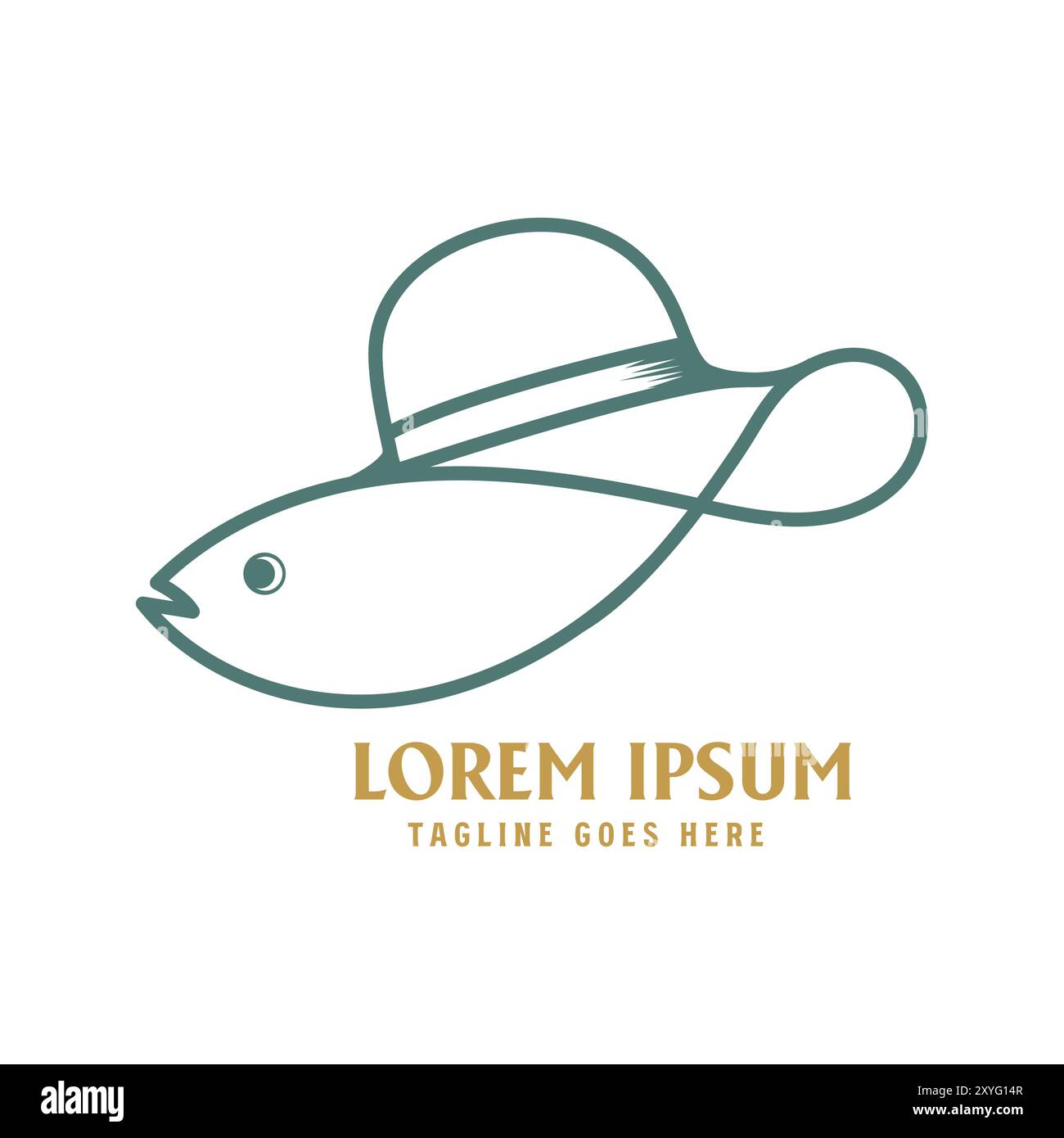 Simple Minimalist Woman Girl Lady Hat Fish Line Outline Style Vector ...