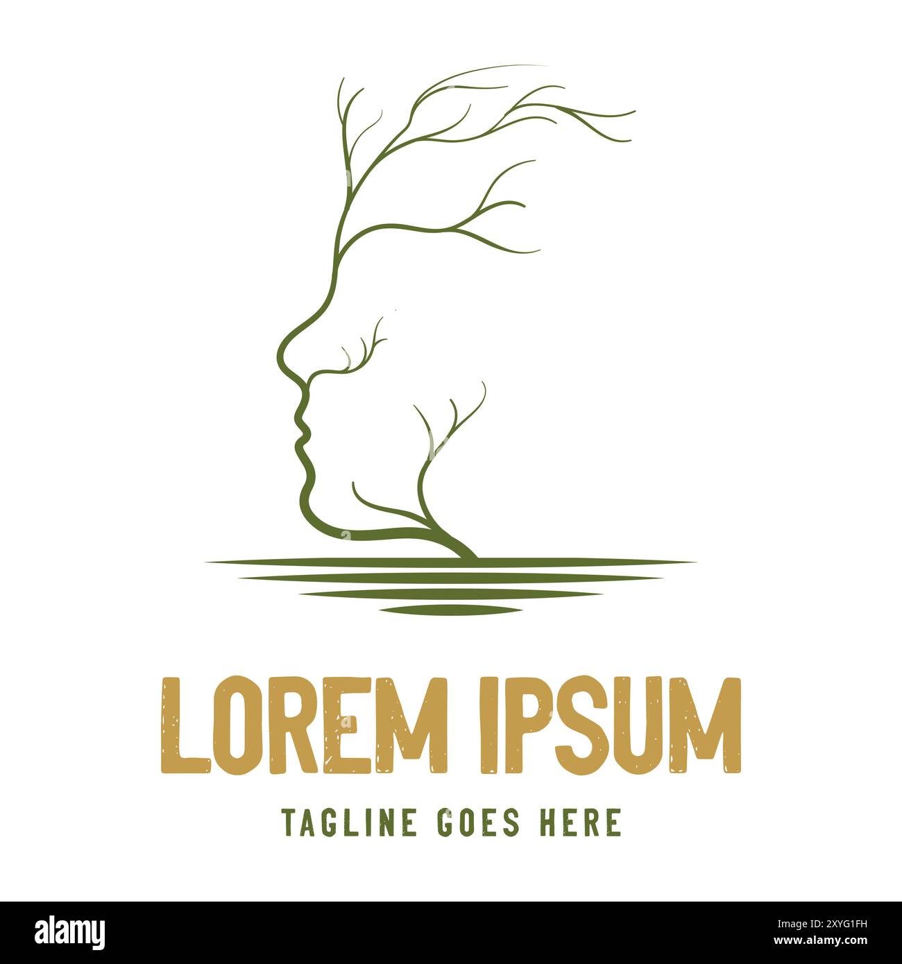 Man or Woman Face Head Plant Tree Branch Twig Vector Illustration Stock ...