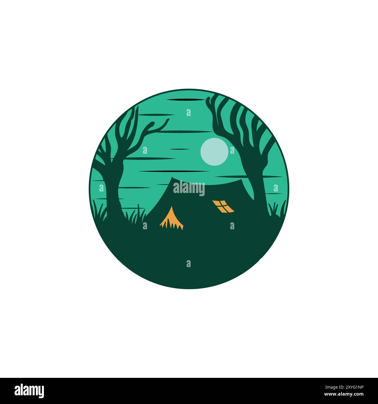 Circle Trees Forest with Tent for Outdoor Camp Scout Logo Illustration ...