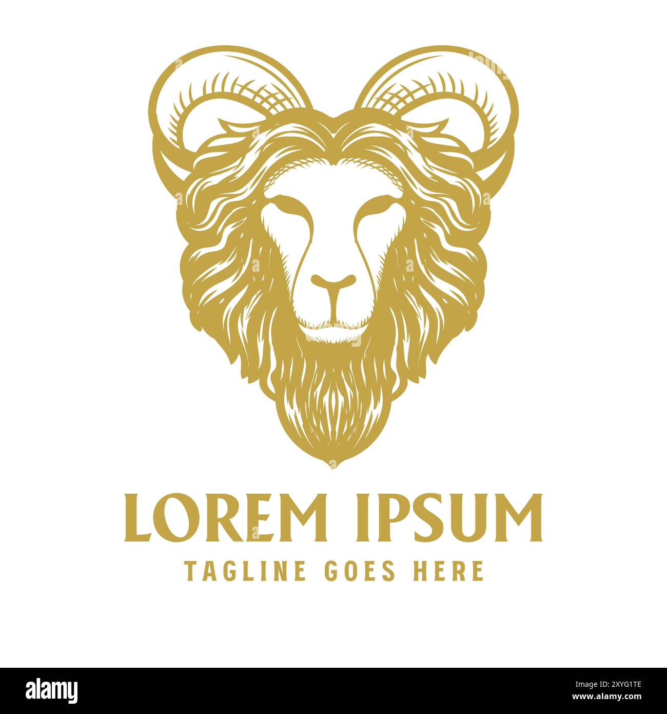 Vintage Rustic Goat Horn Head Face with Beard Design. Vector ...