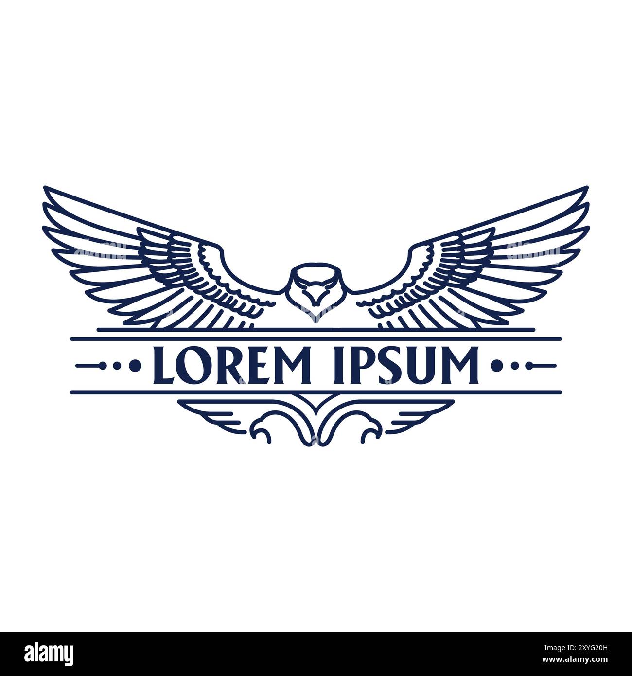 Vintage Retro Spread Wings Eagle Hawk Falcon Line Outline Style Badge ...