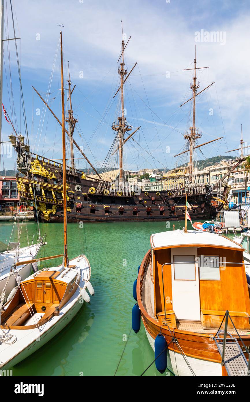 Genoa, Italy - 22 August 2024: pirate galleon Neptune, ship replica ...