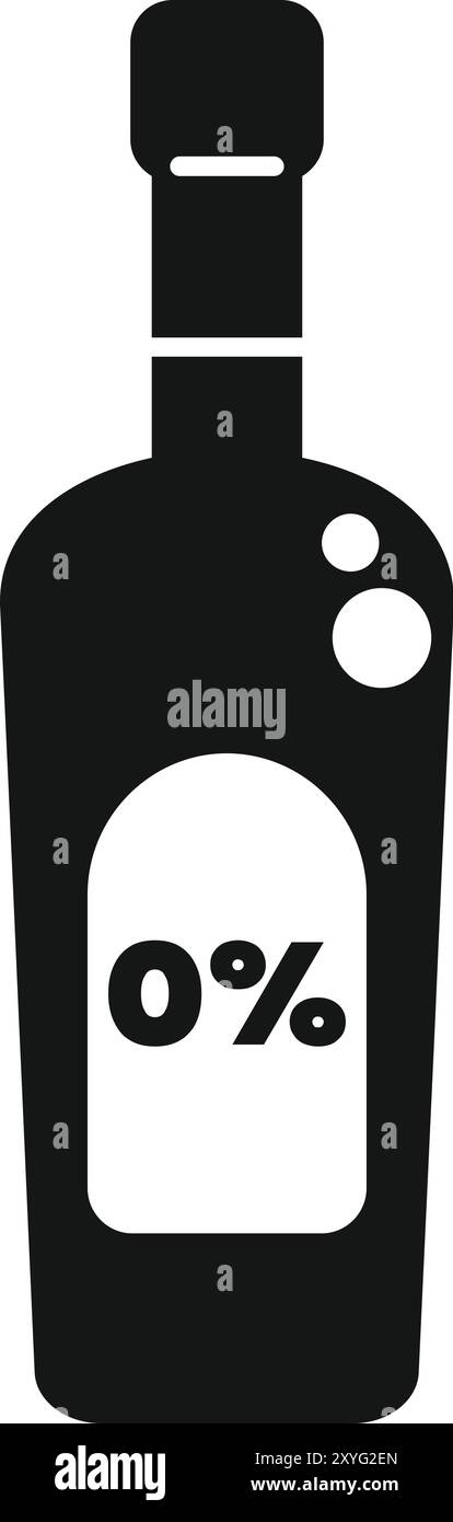 Simple black icon of a bottle with zero percent written on the label ...