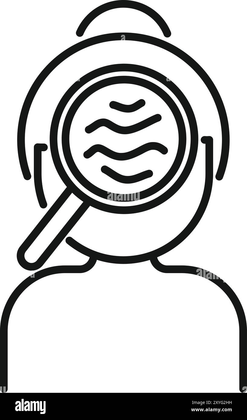 Neurologist analyzing brain waves with magnifying glass in a neurological examination icon ...