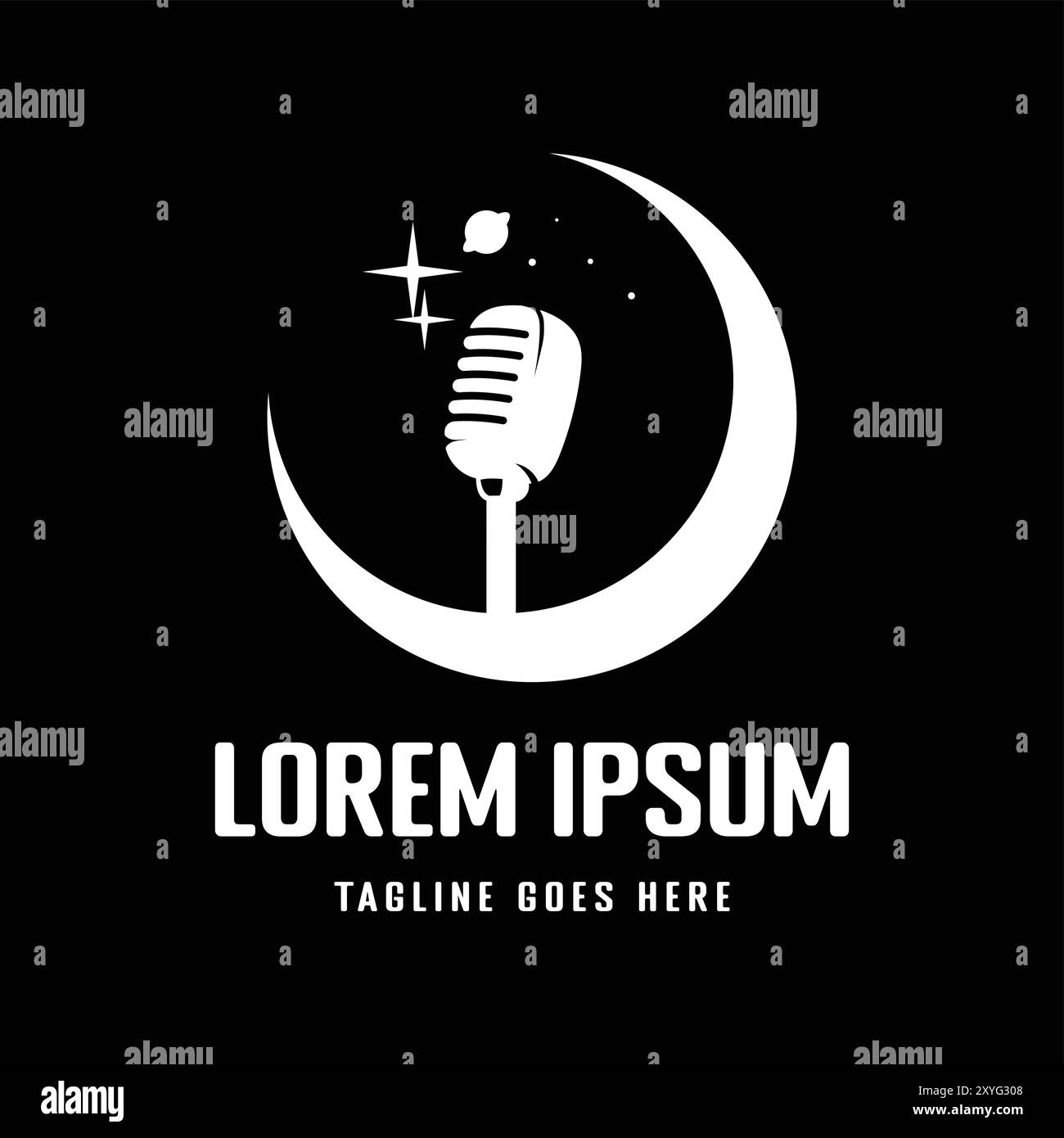 Night Star Crescent Moon Mic Microphone Headphones Waveform Sound Wave ...