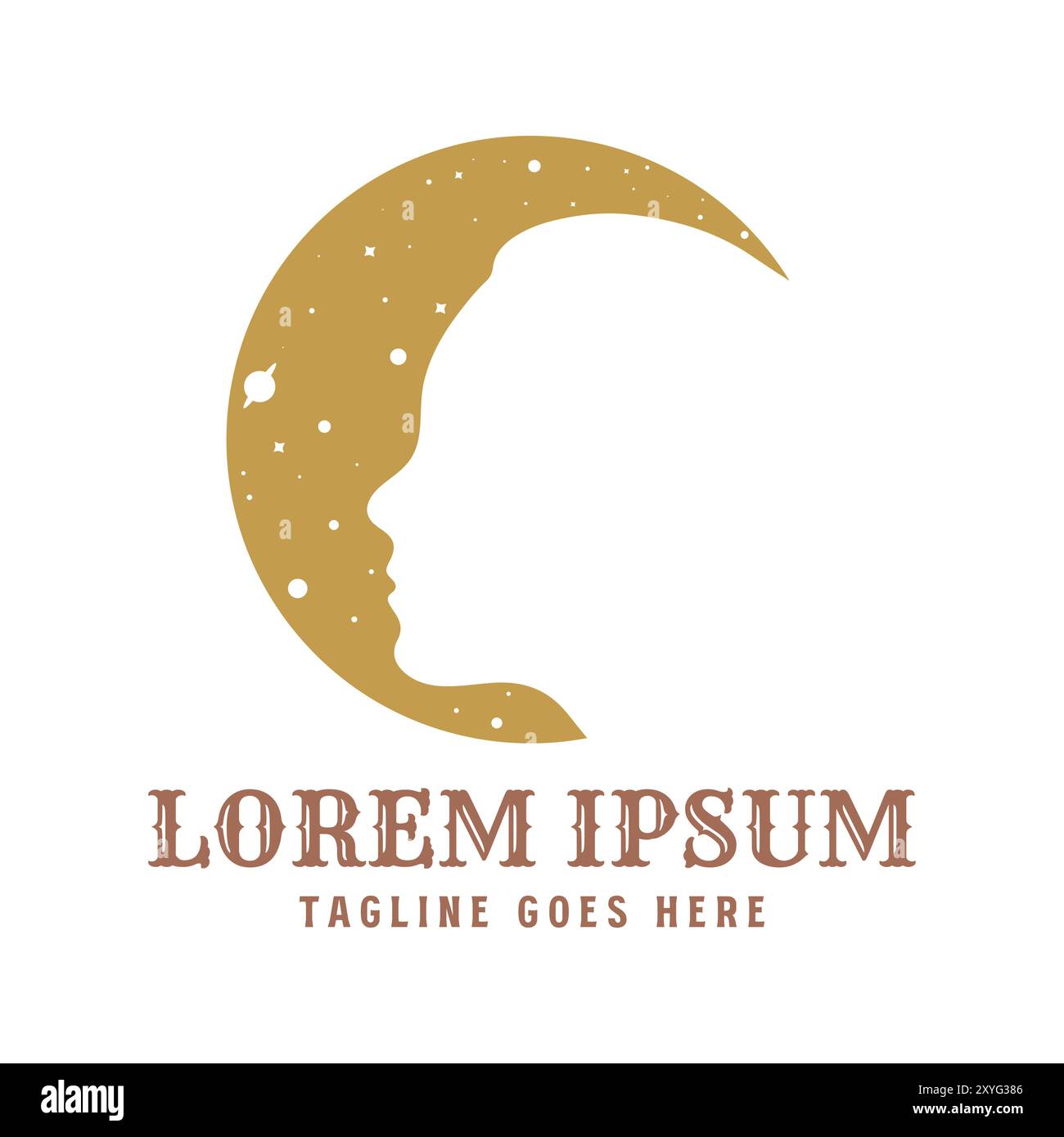 Golden Night Moon Crescent with Beauty Woman Girl Lady Head Face ...