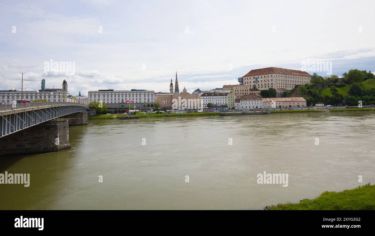Austria, Linz - May 07, 2024: City view of Linz with Danube and Linz ...